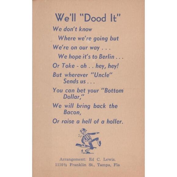 Vintage | Party Supplies | Wwii Military Song Postcard War Time Songs ...